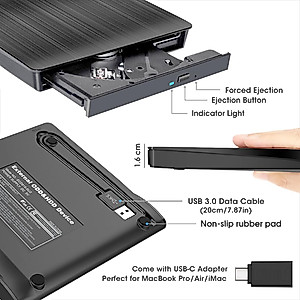 ROOFULL External CD/DVD Drive USB 3.0 Portable CD DVD Player Burner Reader Writer CD/DVD-ROM +/-RW Optical Disk Drive for Laptop PC Mac Windows 11/10/8/7 Linux Computer with Carrying Case