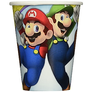 Amscan Vibrant Multicolored Super Mario Brothers Paper Cups - 9 oz (Pack of 8) - Kid-Friendly & Eco-Friendly, Featuring Everyone's Favorite Characters