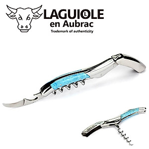 Laguiole en Aubrac corkscrew sommelier waiters knife 3 functions SOM99PWI larimar handle, stainless steel shiny