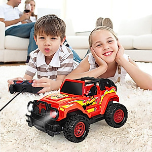 Remote Control Car, 1:20 Scale Off Road Rc Truck Racing Car Toy for Boys 4-7 8-12 Remote Control Truck with Led Headlights Monster Truck Toys Birthday Gift for Kids Ages 3-5, Racing Car Red