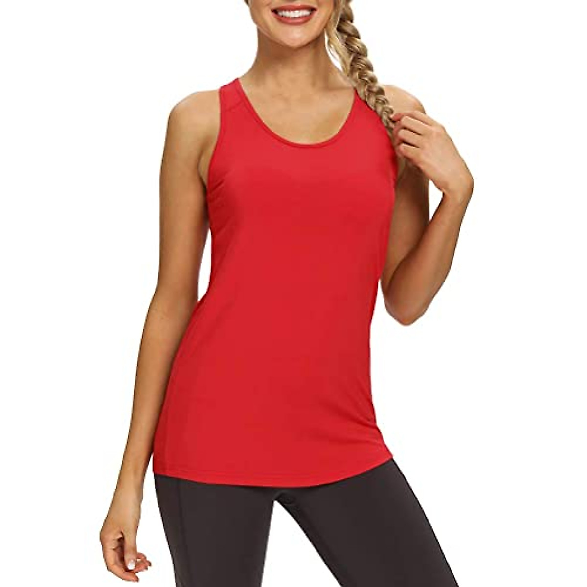 Mippo Womens Workout Tops Athletic Tank Tops Yoga Exercise Shirts Tennis Tops Sports Running Tank Top Racer Back Tanking Top for Women Red M