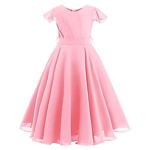 Embroidered Sequins Bowknot Flower Girls Tutu Princess Backless Dress for Kids Baby Christening Baptism Communion Birthday Pageant Party Wear Formal Wedding Dresses for Toddler Blush Pink 13-14 Years