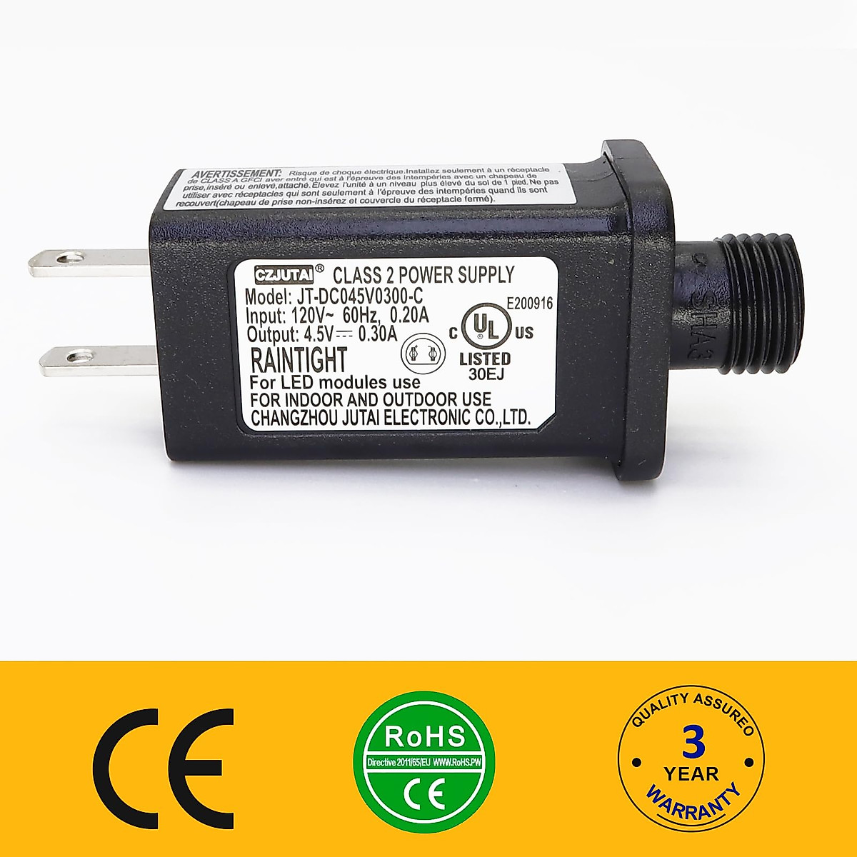 Power Supply, Transformer for CZJUTAI JT-DC045V0300-C IP44 4.5V1.35W for Christmas Lighting, String Light, Projector Light, Lawn Lamp, Inflatable Device (1 Pack of)
