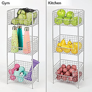 mDesign Steel Freestanding Storage Organizer Tower Rack Basket Shelf, Metal 3-Tier Furniture Unit for Master/Guest Bathroom, Powder Room - Holds Bath Towels, Soap - Concerto Collection - Stone Gray