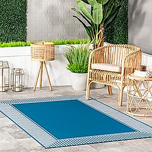 nuLOOM Asha Simple Border Indoor/Outdoor Area Rug, 8' x 10', Teal