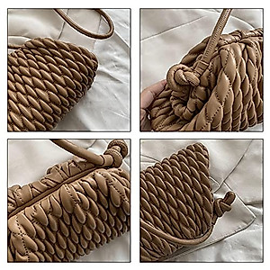 Quilted Clutch Handbag Dumpling Bag for Women Cloud Purse Ruched Bag Handmade Leather Hobo Bag