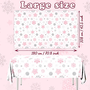 GREHUMOR 3pcs Snowflake Winter Tablecloth Party Decoration Winter Snowflake Pink White Wonderland Theme Table Cover Disposable Plastic Waterproof for Christmas Holiday Birthday Party Supplies