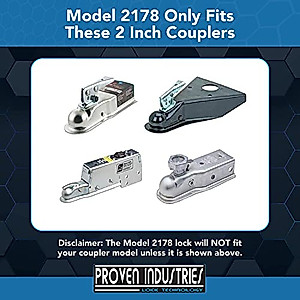 Proven Industries Model 2178 Trailer Lock, Fits 2-Inch Trailer Couplers, Secures Safety Chains, Made in The USA, (Blue)