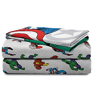 Jay Franco Marvel Avengers Comic Cool 7 Piece Queen Bed Set - Includes Comforter & Sheet Set - Bedding Features Captain America, Spiderman, Iron Man, Hulk, & Thor - Super Soft