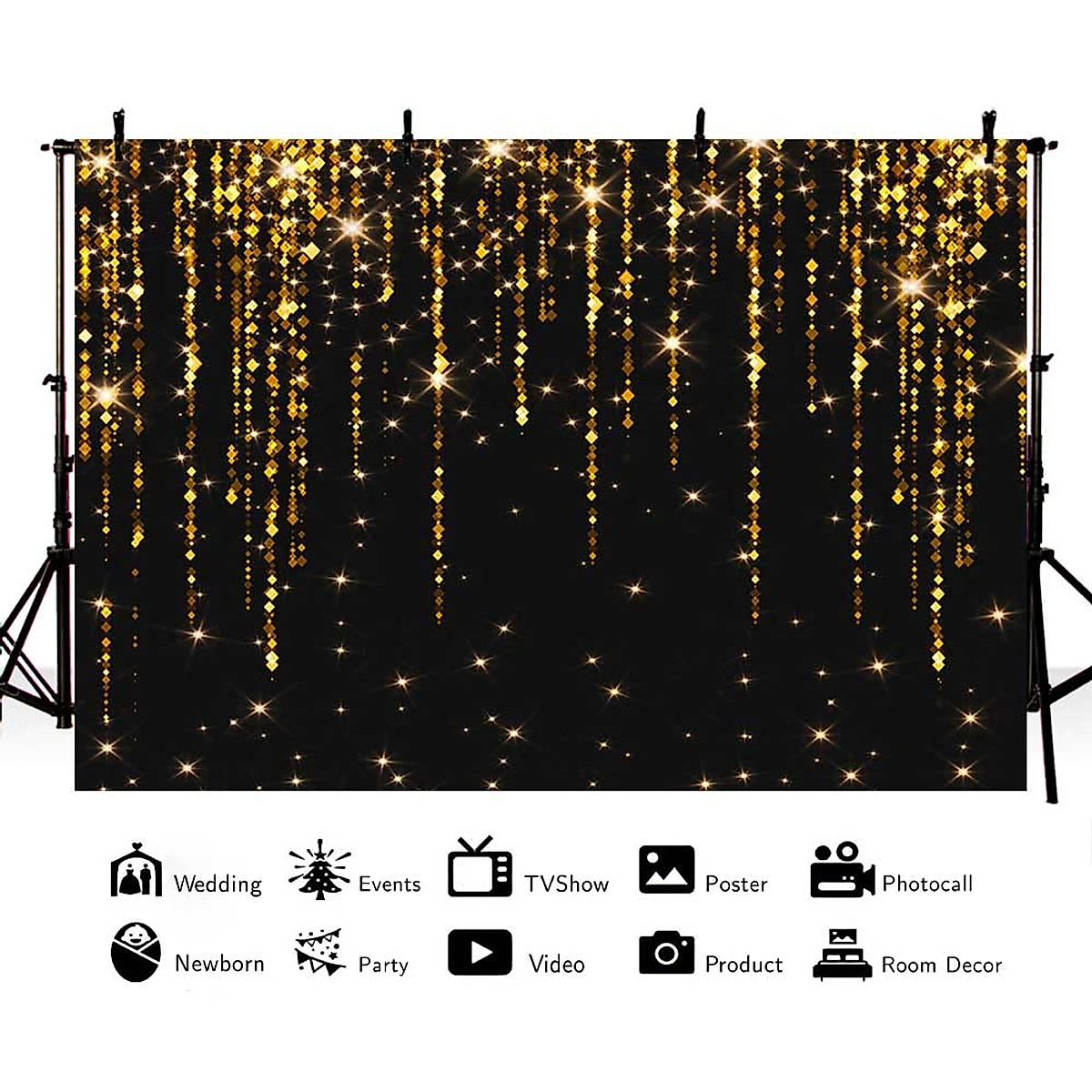 AIBIIN 10x7ft Black and Gold Backdrop Wedding Anniversary Sparkles Photography Background 2024 Prom Gold Bokeh Dripping Birthday Bridal Shower Party Decor Cheer to Happy New Year Photo Studio Props
