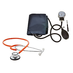 Dealmed Blood Pressure Monitor and Stethoscope Bundle | Includes (1) Arm Blood Pressure Monitor with Adult Cuff (Black) and (1) Dual-Head Stethoscope (Neon Orange)