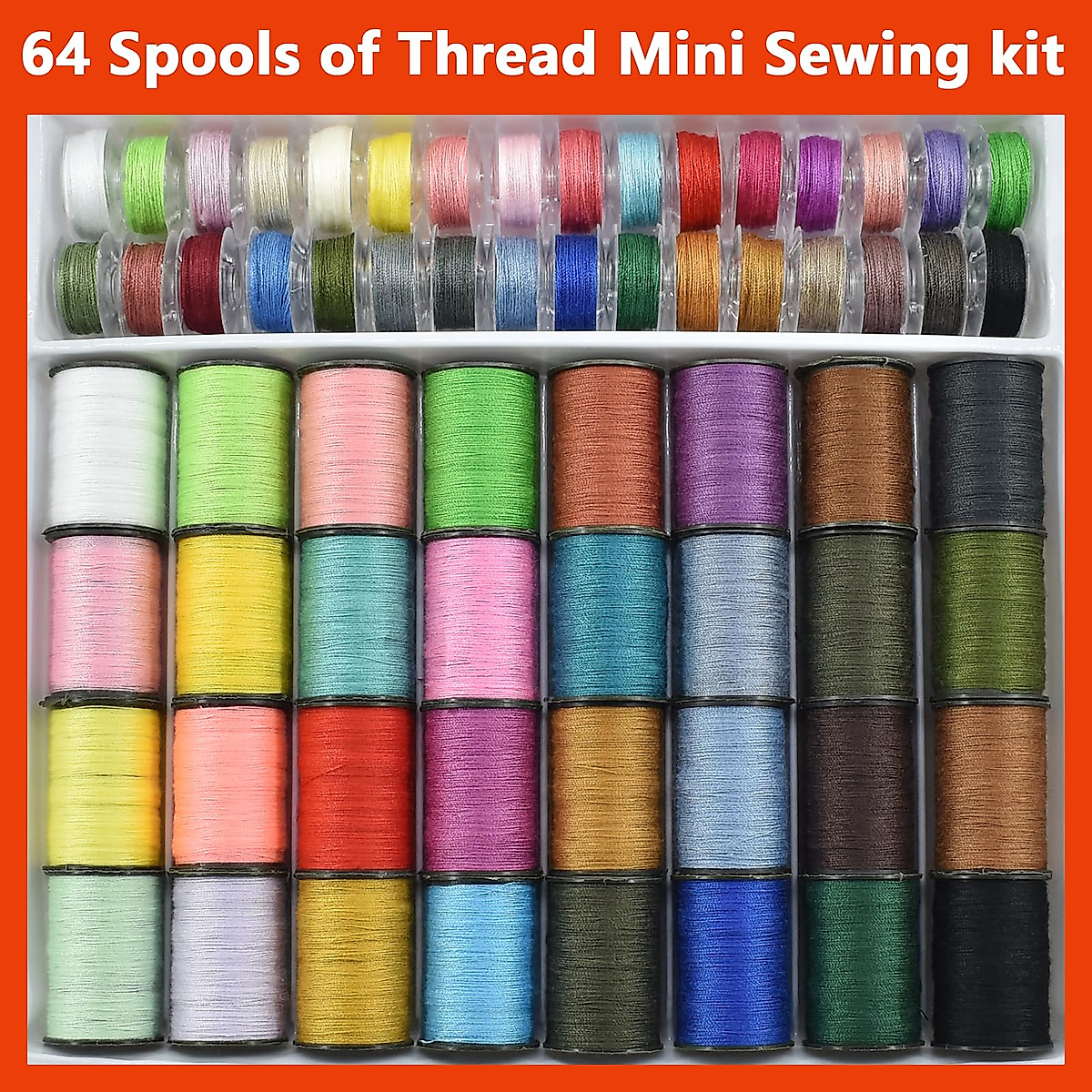 Renashed Sewing Kit with 100 Basic Sewing Accessories, 64 Spools of Thread Mini Sewing kit for Beginners,Traveller, Emergency, Whole Family to Mend and Repair