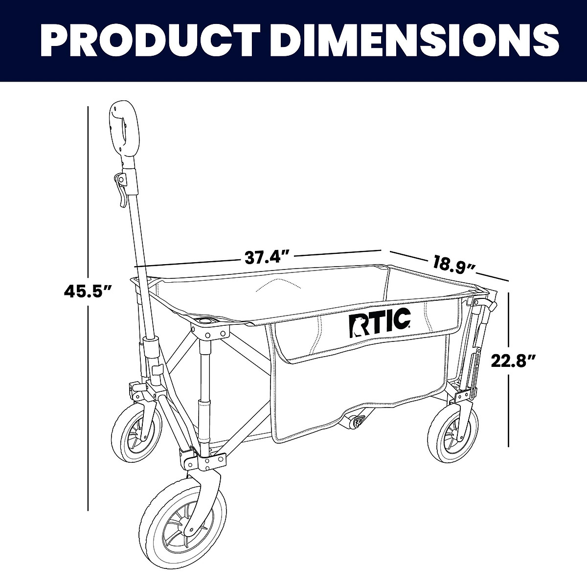 RTIC Ultra-Tough Wagon Folding Utility Cart with All-Terrain Wheels, Foldable, Portable, Collapsible, Push Pull Cart for Camping, Beach, Garden, Outdoor, Sports, 250 Lbs Capacity, Trailblazer