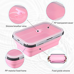 Uiifan Pink Collapsible Food Storage Containers Set Stackable Collapsible Bowls with Lids Airtight and Vent for RV Organization Lunch Meal Microwave Dishwasher Freezer Safe(1200 ML, 12 Pcs)