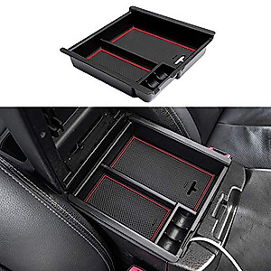 JDMCAR Compatible with Center Console Organizer 2023 Toyota Tacoma Accessories 2022 2021 2020 2019 2018 2017 2016,Tacoma Insert ABS Black Materials Tray - (Red Trim)