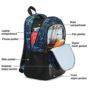 School Backpacks for Boys Teens Bookbag Elementary Backpack Set with Lunch Box and Pencil Case (Blue 1)