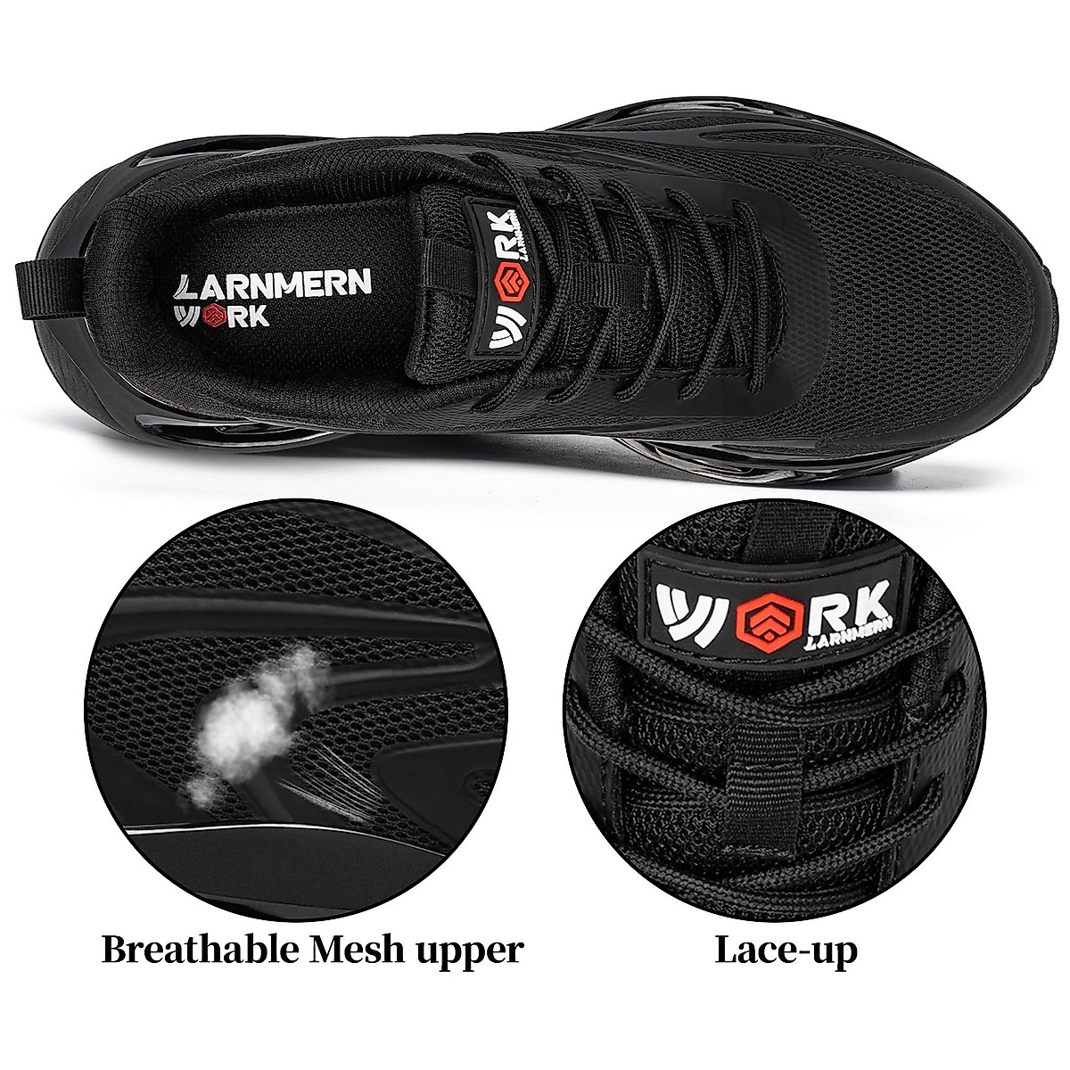 LARNMERN Steel Toe Shoes Men Breathable Work Sneakers Safety Lightweight Comfortable Tennis Shoe Indestructible Sneaker(10 Men, Black)