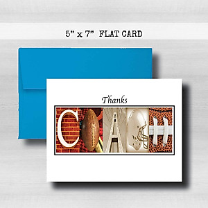 Personalized Football Coach Thank You Card, 5"x 7" Flat Card, Greeting Cards