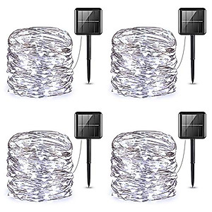 AMIR Upgraded Solar String Lights, 4 Pack 33ft Mini 100 LED Outdoor String Lights, Waterproof 8 Lighting Modes Solar Decoration Lights for Garden, Patio, Home, Party (White)