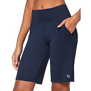 BALEAF Women's Bermuda Shorts Long Athletic Shorts High Waisted 10" for Running Walking Gym Quick Dry Navy Size L