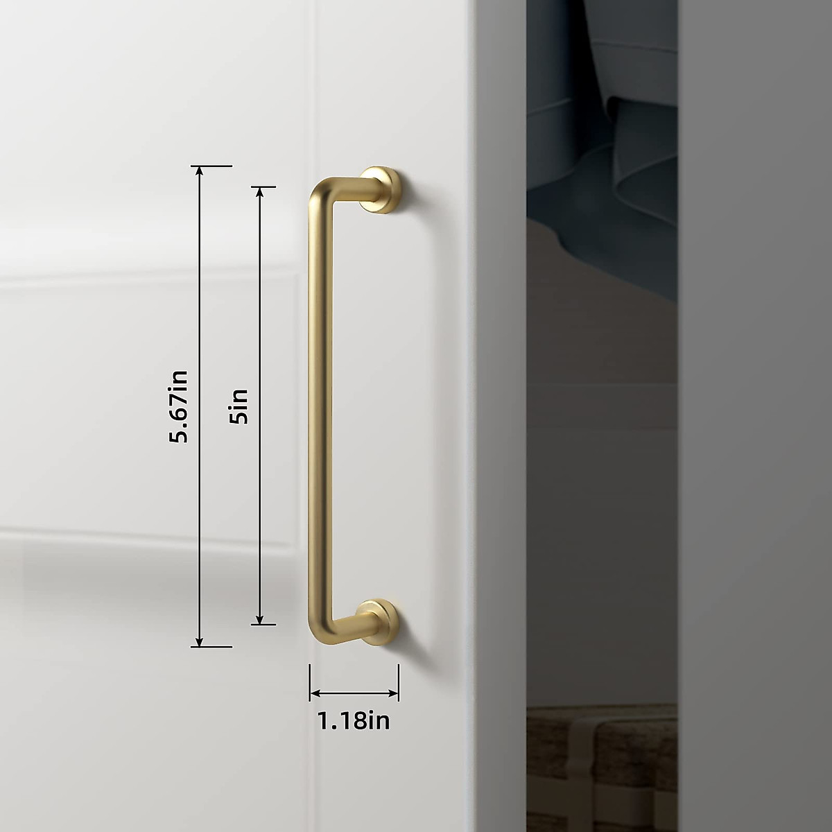 Goo-Ki 6 Pack 5" Center to Center Light Brushed Brass Modern Cabinet Pulls Solid Contemporary Home Improvement Hardware Brushed Drawer Pulls Zinc Alloy Kitchen Handles