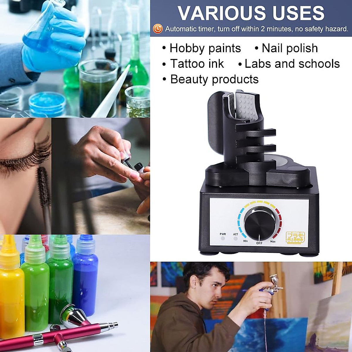 GUNDDIYCLUB Mini Vortex Mixer, DIY/Gundam Model Paint Shaker, Hands-Free, 300~2400rpm, Three-Stage Speed Mix, Suitable 10-100ml Shaker, for Paint, Nail Polish, Lab, Paints Acrylic, Eyelash Adhesives