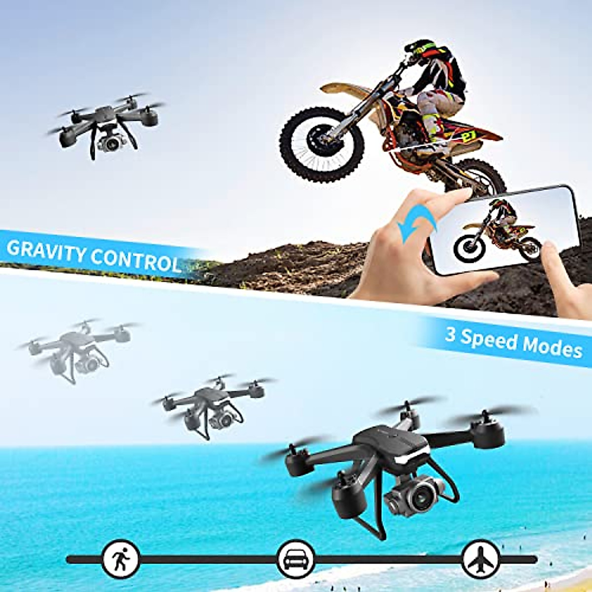 DRONEEYE 4DV14 Drone with Camera for Adults 1080P,FPV HD Live Video RC Quadcopter for Kids Beginners Toys,Altitude Hold,Gravity Sensor,Trajectory Flight,3D Flip,Gesture Control, Voice Control,2 Batterys