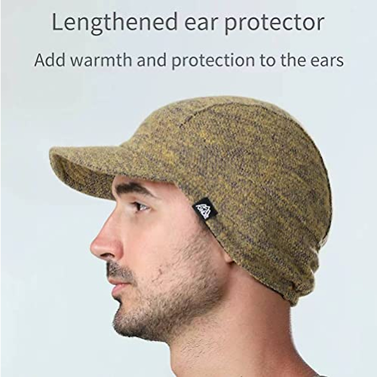 AONIJIE Merino Wool Knit Short Brim Knitted Hat for Men Women, Warm Beanie Visor for Fall Winter Daily Headwear Protect Ear (B:Yellow)