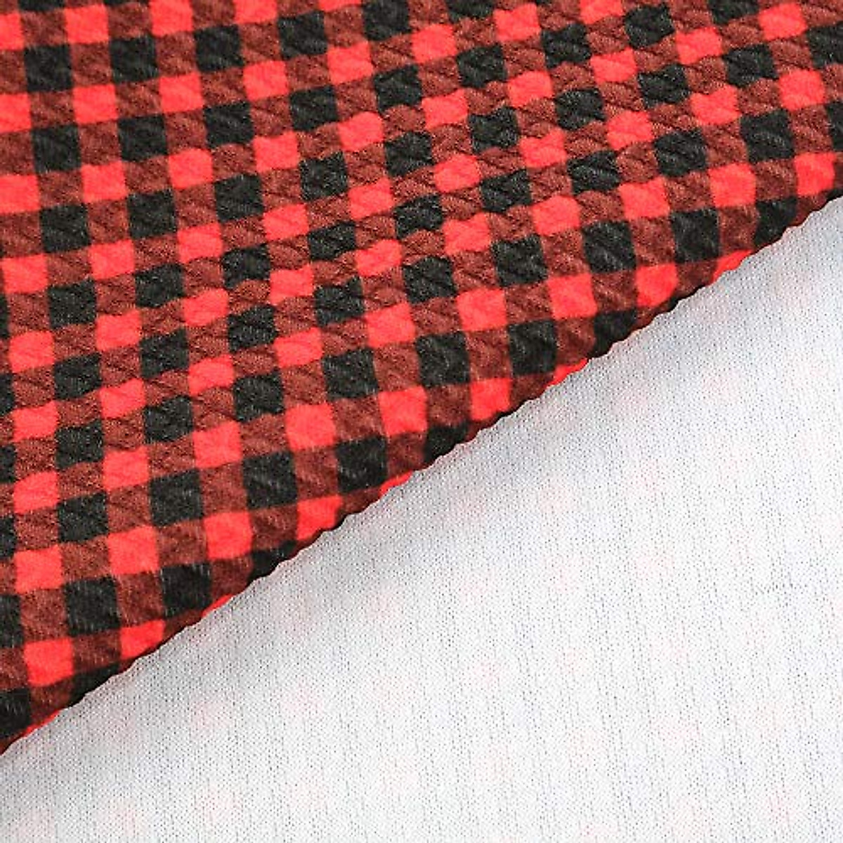 David Angie Black Red Plaid Bullet Textured Liverpool Fabric 4 Way Stretch Spandex Knit Fabric by The Yard for Hair Bows Headbands Making (Plaid)