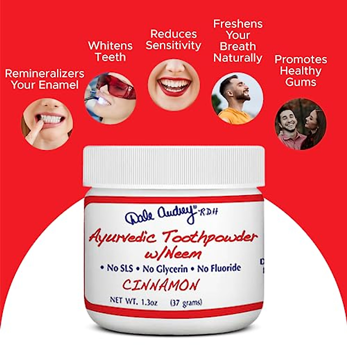 Dale Audrey Ayurvedic Remineralizing Tooth Powder for Sensitive Teeth | Cinnamon Powder for Teeth Whitening | Organic Tooth Powder for Gum and Bad Breath (1.3 Oz)