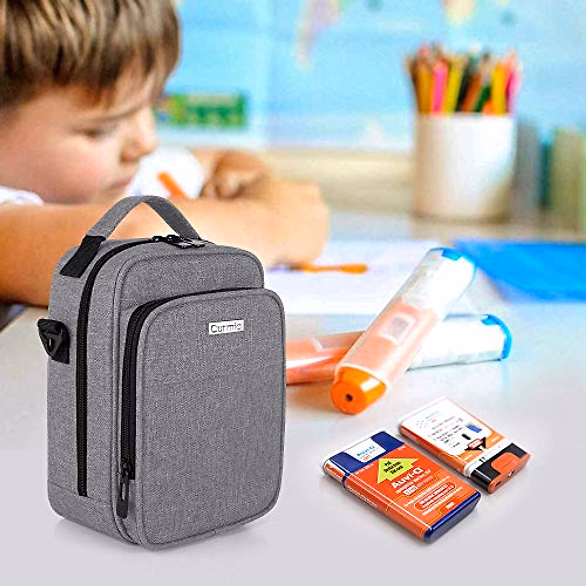 CURMIO Insulin Cooler Case Epipen Travel Bag, Insulated Diabetic Carrying Case with Shoulder Strap for Insulin Supplies, Glucose Meter, Asthma Inhaler, Gray