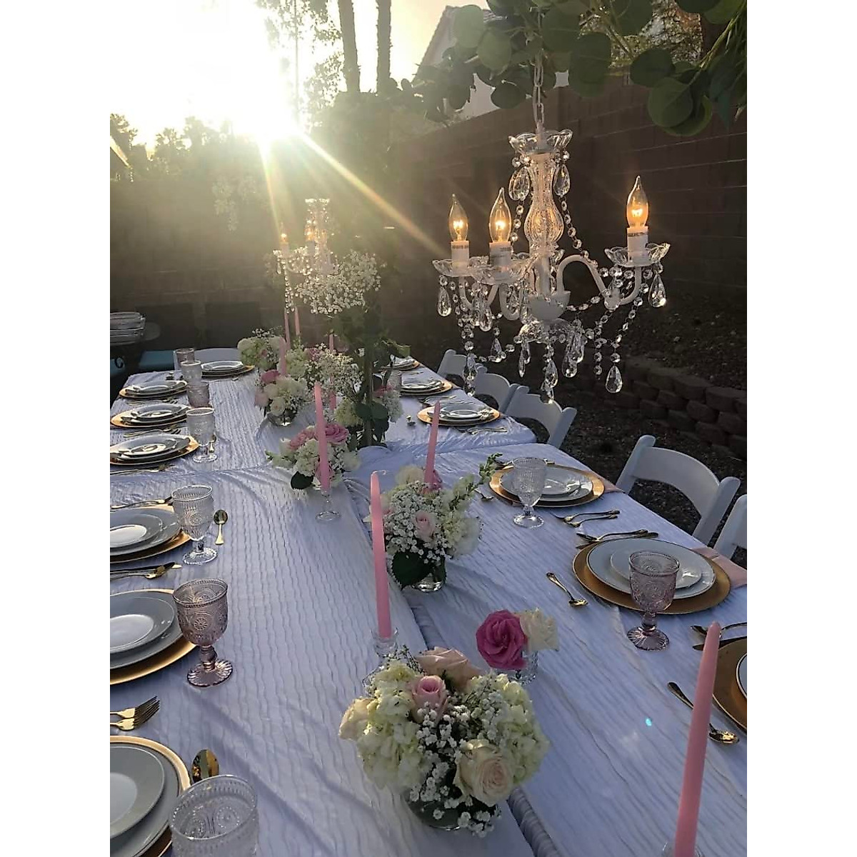 gypsy color The Original Brink House Plug-in 4 Light Crystal White Hanging Chandelier H17.5”xW15”, White Metal Frame with Clear Glass Stem and Acrylic Crystals