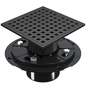 4-1/4" Square Shower Floor Drain with Black Matte Strainer(Checkered