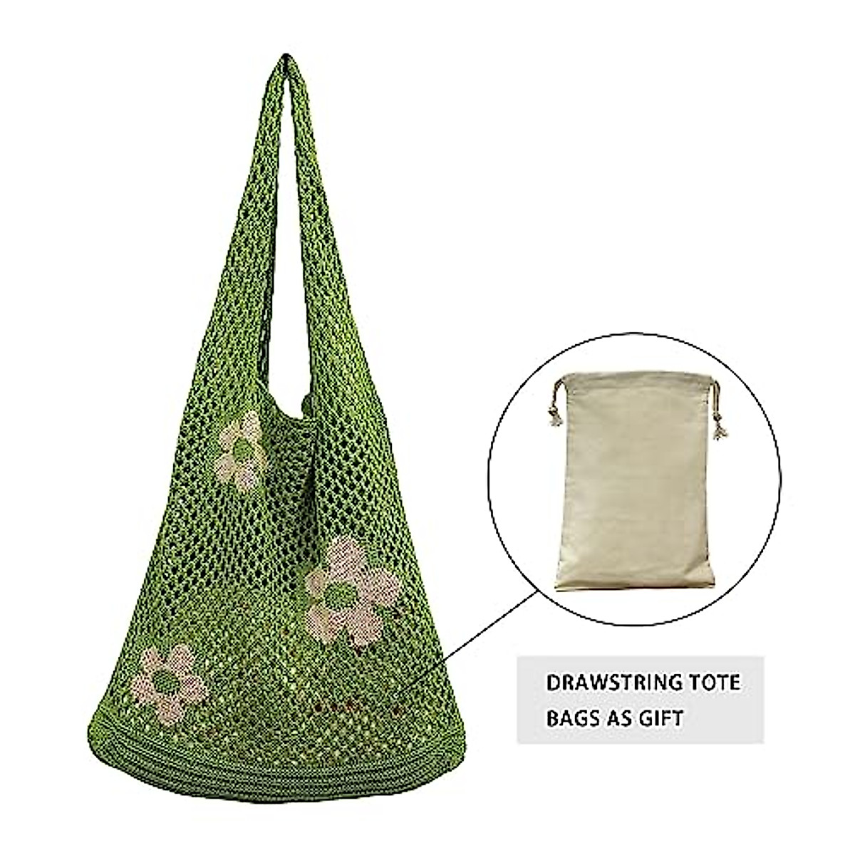 CICILEEDA Crochet Bag Knitted Beach Tote Bags for Women Summer Y2K Aesthetic Hobo Flower Fairy Fairycore Grunge Bag Flower Green One Size
