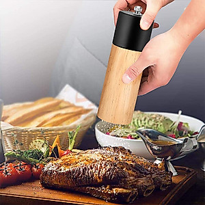 Salt and Pepper Grinder Set | Wooden Salt Grinder Shakers with Adjustable Ceramic Core | Manual Salt and Pepper Mill Refillable for Spice/Sea Salt/Chili/Peppercorn | Pack of 2 (White + Black)