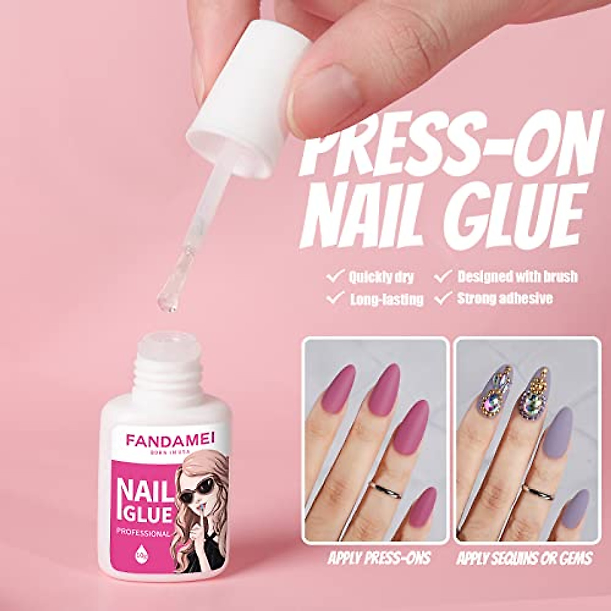 Press on Nails, FANDAMEI 12 Packs 288PCS Matte Acrylic Medium Almond Short Stiletto Fake Nails Full Cover with 10g Nail Glue, 12 Solid Color False Nails for Nail Art DIY