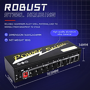 Yueyinpu Power Supply for Guitar Effect Pedals 10 Isolated DC Output 9V/12V/18V for Effect Pedal with Separate Short-Circuit Protection