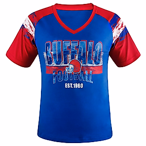 Geneisteck Womens Football Fans V Neck City Raglan T-Shirts - Royal Blue & Red Medium