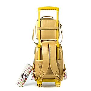 MOHCO Rolling Backpack Cute 16 inch Set 3 in 1 with Lunch Bag and Pencil Case for Girls (Yellow)