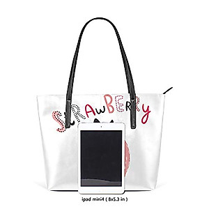Large Work Tote Bags Women's PU Leather Fashion Cute Strawberry Handbags Shopper Bag Casual Bag