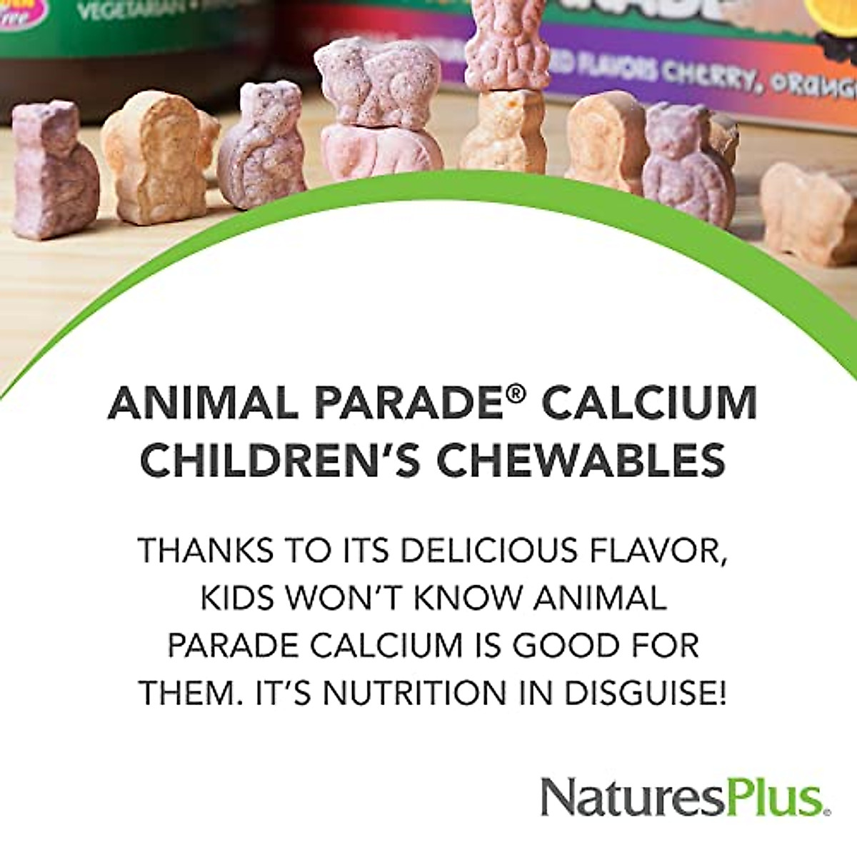 NaturesPlus Animal Parade Calcium, Vanilla Sundae Flavor - 90 Animal-Shaped Chewable Tablets - Promotes Healthy Bones - Vegan, Gluten Free - 90 Total Servings