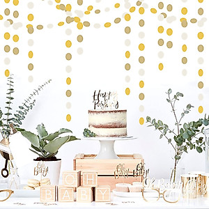 White-Gold Champagne Party-Decorations Streamers Garland - 52Ft Christmas Wedding Engagement Hanging Paper Banner,Bachelorette Neutral Baby Bridal Shower Decor Banners Lasting Surprise