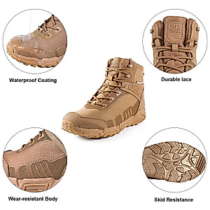 FREE SOLDIER Men's Waterproof Hiking Boots Lightweight Work Boots Military Tactical Boots Durable Combat Boots(Brown, 11 Wide US)