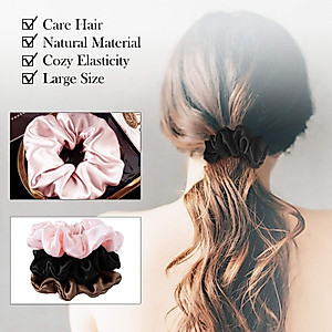 SOBONNY Silk Scrunchies for Women - 100% Mulberry Silk Hair Ties, 3 Pack, No Damage Elastic Ponytail Holders (Brown, Black, Pink)