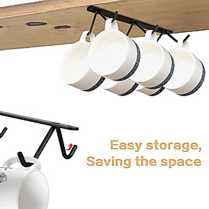 Emhumn 2PCS Mug Racks Under Cabinet, 12 Cups Hooks Mug Holder Coffee Cup Hanger Under Coffee Bar, Black Mug Cups Organizer in Kitchen, Mugs Hanging Racks Under Shelf Counter Drying for Display