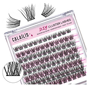 CALAILIS Lash Clusters DIY Lash Extensions 96Pcs D Curl Cluster Lashes Natural Look Eyelash Clusters Reusable Wispy Individual Lashes Super Thin Band and Soft (HD17, D-10-16MIX)