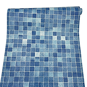 Yifely Blue Mosaic Furniture Paper Removable Shelf Liner Night Stand Sticker 17.7 Inch by 9.8 Feet