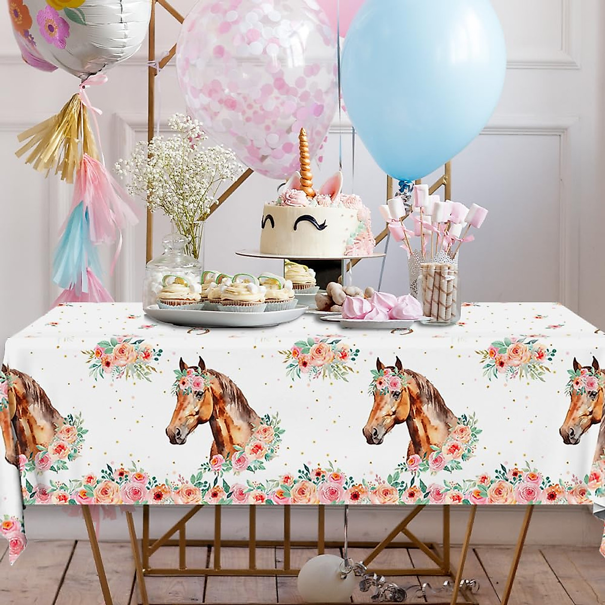 3 Pack Pink Horse Party Tablecloth Western Cowgirl Party Tablecloth Disposable Cowgirl Birthday Party Supplies Wild Horse Theme Table Covers for Girls Pink Horse Birthday Baby Shower(Horse)