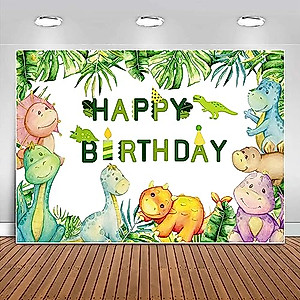 Sensfun Watercolor Dinosaur Party Backdrop Jungle Safari Dinosaurs World Theme Happy Birthday Banner Photography Background for Boys Girls Kids Dino Birthday Decorations Photo Booth Supplies 7x5ft