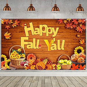 Happy Fall Y'all Backdrop Banner Fall Party Decorations Extra Large Fabric Autumn Harvest Background Banner Thanksgiving Fall Party Supplies, 72.8 x 43.3 Inch (Vintage)